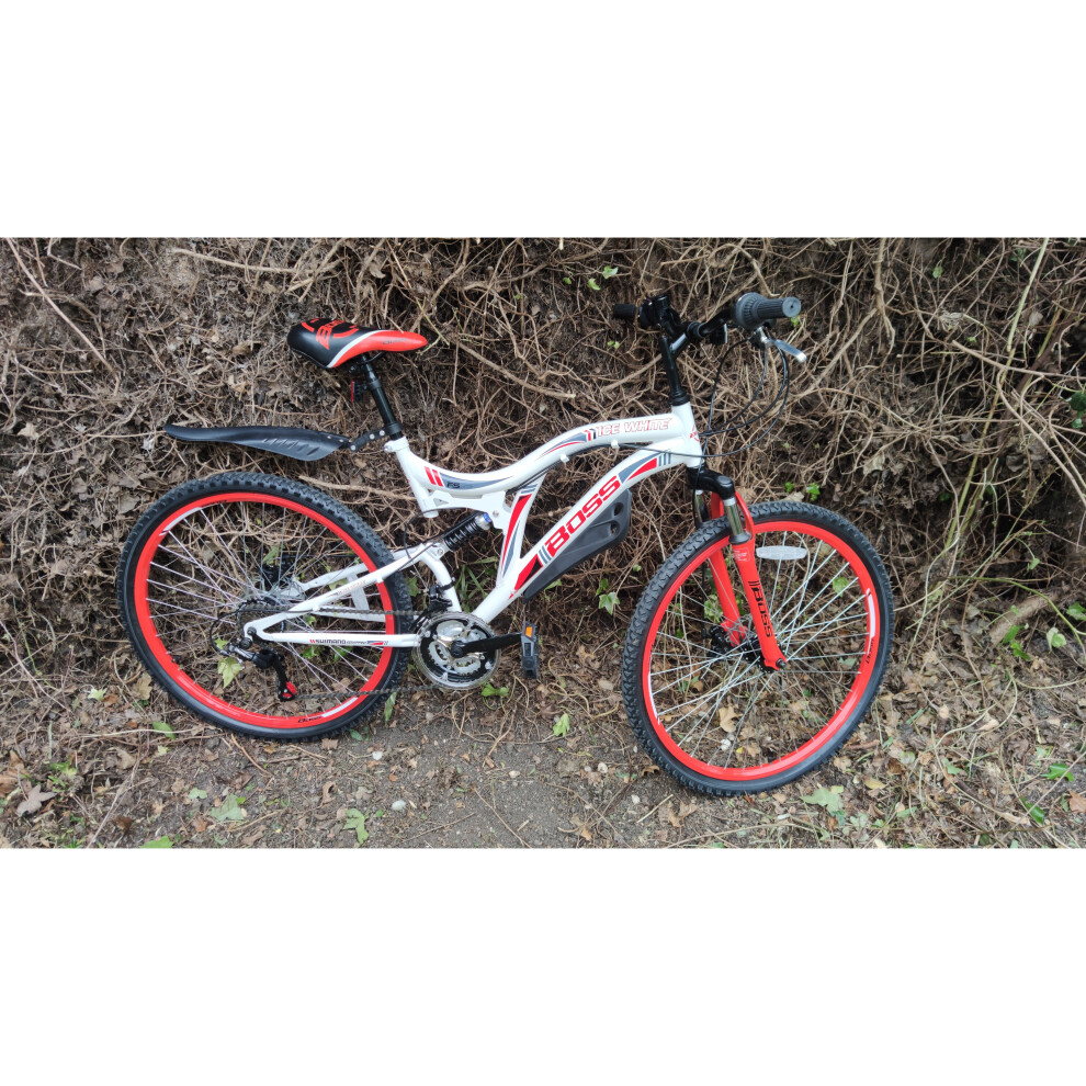 Boss Ice White Unisex 26 inch Full Suspension Mountain Bike Red/White ...